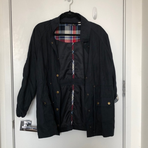 Jackets & Coats | Blue Rain Jacket With Plaid Lining | Poshmark